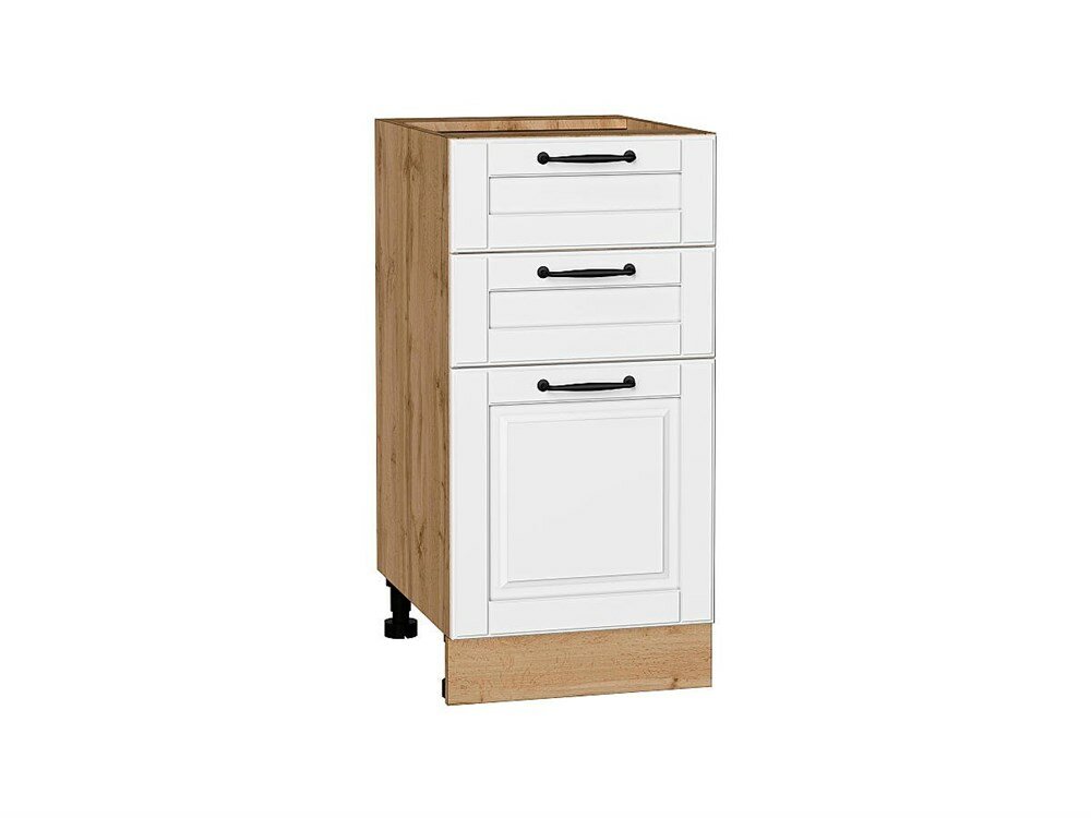 VVT Шкаф нижний с 3-мя ящиками Дублин Дуб Вотан, Special White, 400 В*Ш*Г 816*400*478, фасад МДФ Special White, корпус Дуб Вотан Special White