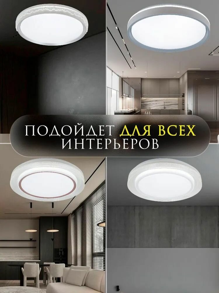 Потолочная Светодиодная LED Люстра Круглая. Дизайнерский Современный Светильник На Кухню и в Спальню, Зал и Гостиную, Детскую и Коридор, Комнату и Прихожую. 96вт