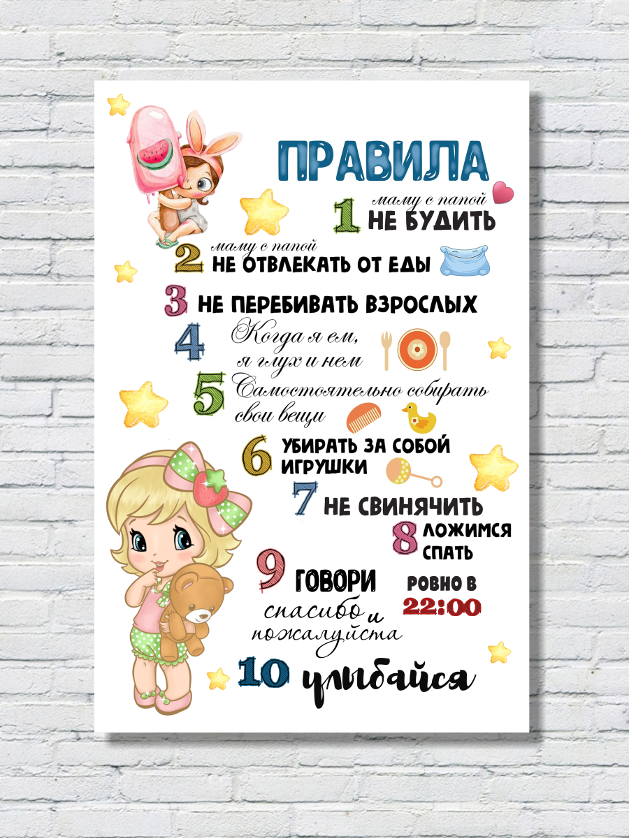 Постер на натуральном холсте "Правила нашего дома" 40х60 см / Правила дома / Картина в подарок / Подарок для дома