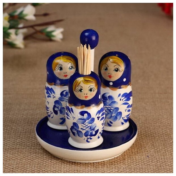 Набор для специй "Гжель", 15 мл, ручная роспись, цвет: белый