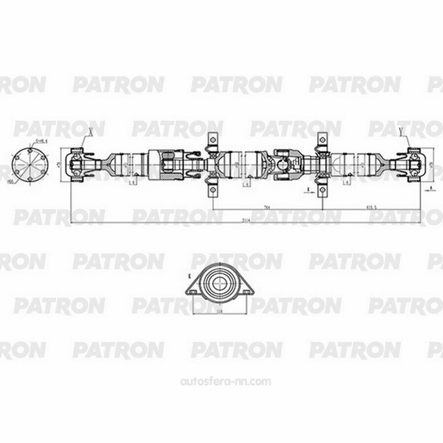 PATRON PKR040 Вал карданный (L=2114 мм.) VOLVO: XC60 (2.4D) 2008-2017, S60 2010-2018