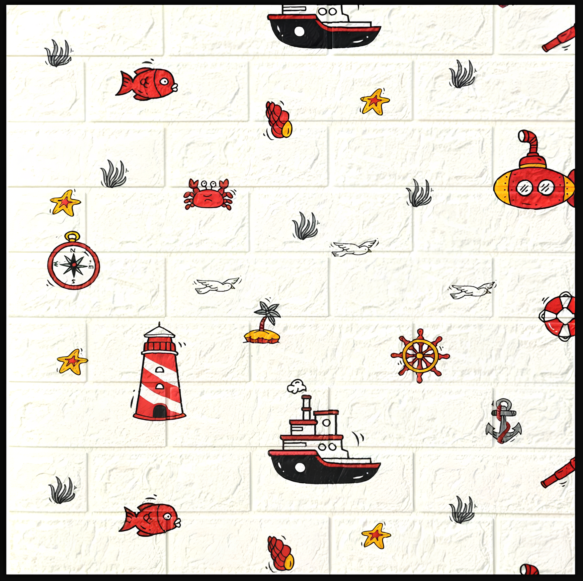 Мягкие Самоклеящиеся 3D Панели ПВХ для стен. Детская тематика. Кораблики.