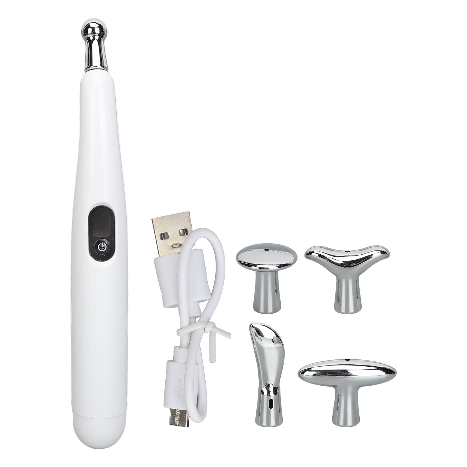 Электрическийакупунктурныймассажер-ручкадляулучшениякровообращения, перезаряжаемыйчерезUSB, с5насадкамидлямассажамеридианов.