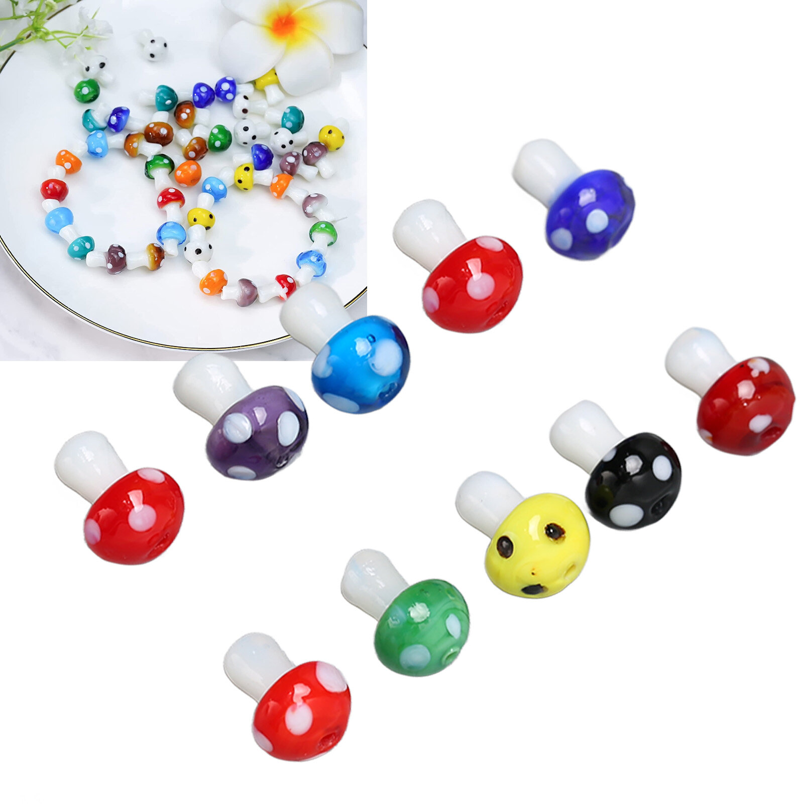 50 шт. бусин-грибов 14x10 мм, привлекательные декоративные самодельные цветные глазури, отверстие 1,55 мм, бусины-грибы для браслета, ювелирные изделия