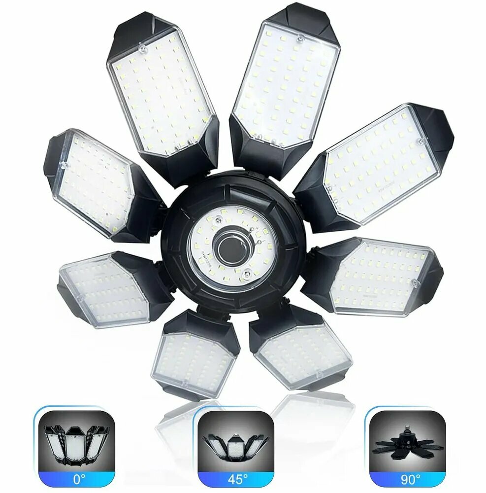 Складной светильник гаражный, Потолочный светильник 20000LM 6500K, 8 деформируемых панелей, совместимых с цоколем E27, подходит для чердака сарая-склада