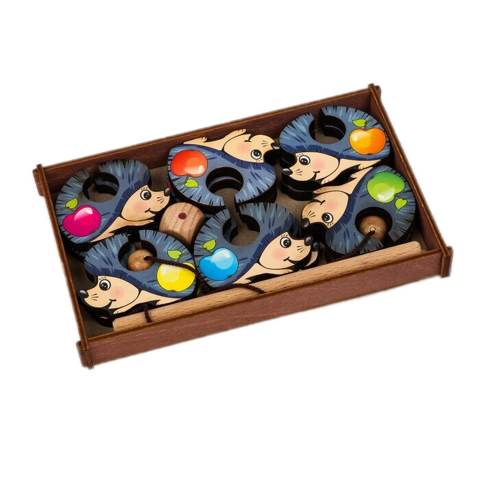 Деревянная рыбалка с шариком "Поймай-ка. Ёжики", 12 фигурок, две удочки + кубик