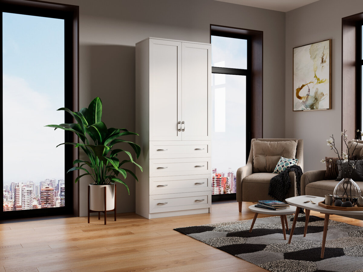 Шкаф распашной Стелла-14 Белый для одежды двухдверный 80*200*50