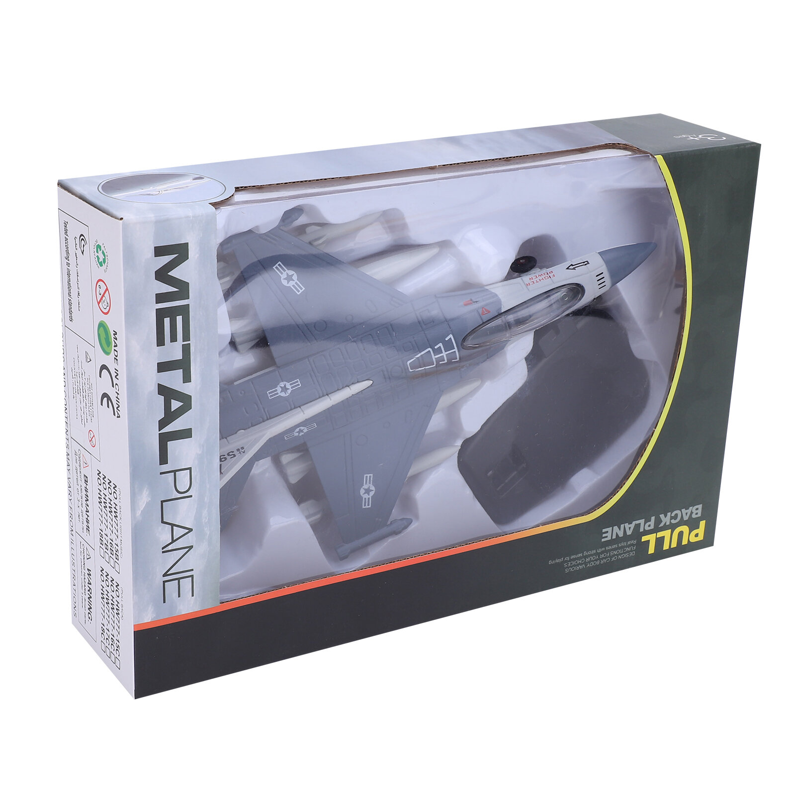 Модель самолета с инерционным механизмом, высококачественная игрушка из сплава с подсветкой и звуком. Серый цвет.