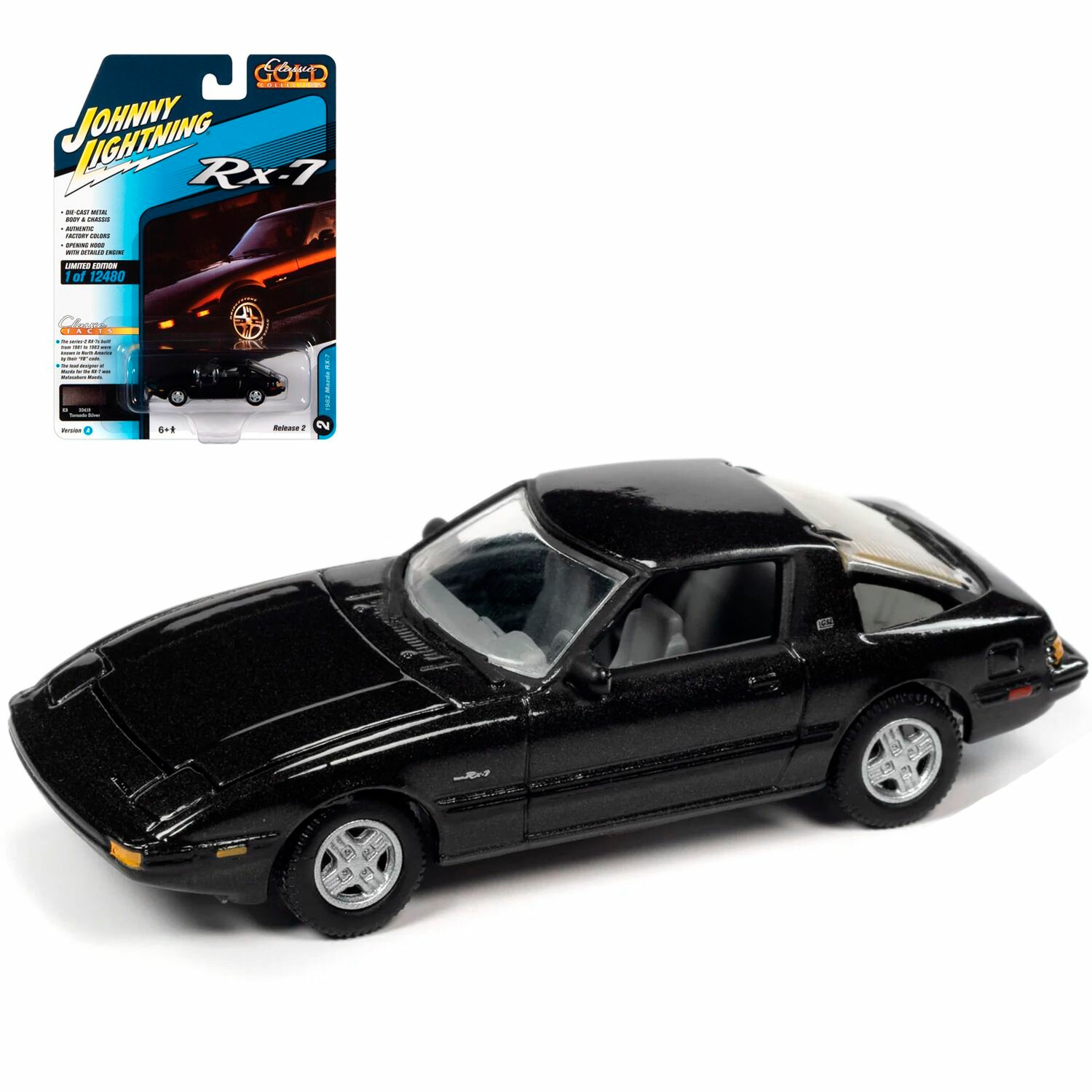 Машинка литая коллекционная Johnny Lightning - Die-сast модель 1982 Mazda RX-7, масштаб 1:64, серия Classic Gold Collection, JLCG029A-R2-N2