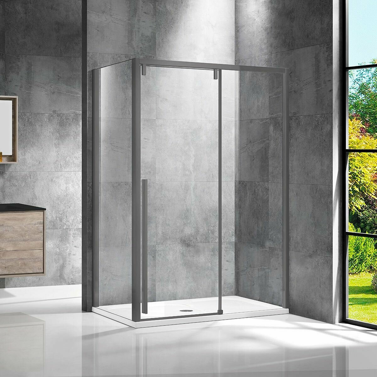 Душевой уголок Vincea Lugano, 1200х1000 мм (габариты площадки), вороненая сталь, стекло прозрачное VSR-1L1012CLGM-1