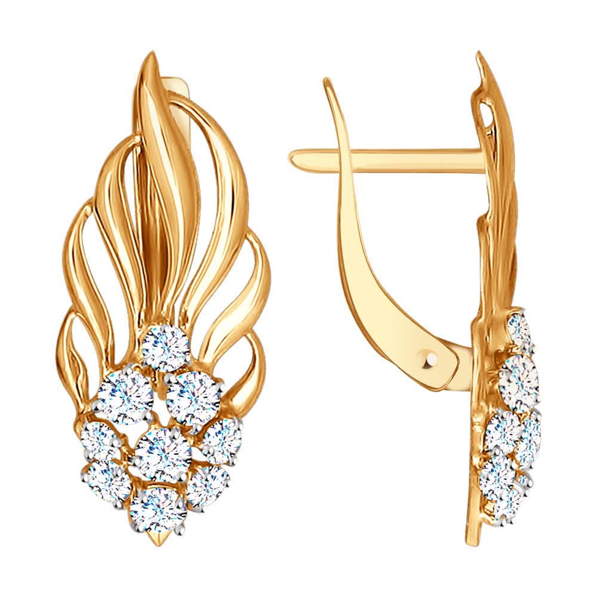 Серьги, красное золото, 585 проба, фианит