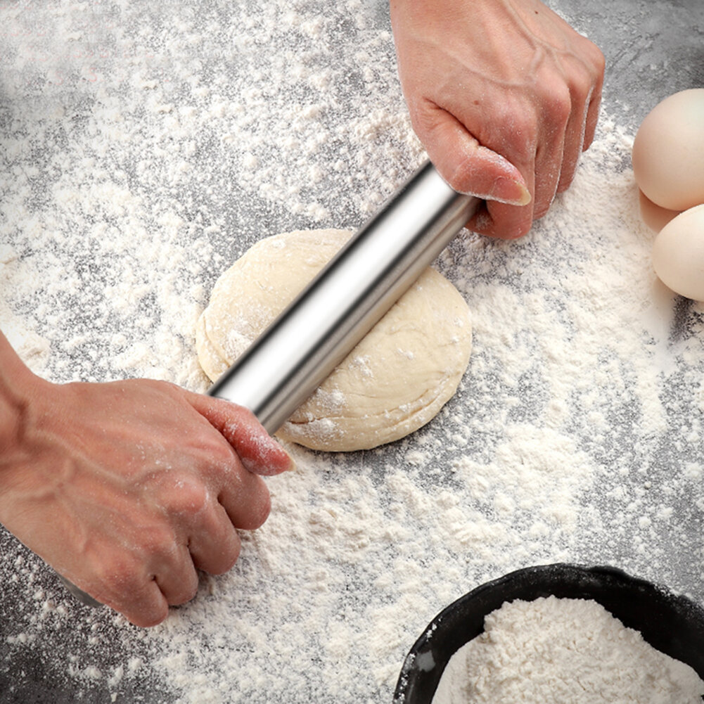 Каток для теста из нержавеющей стали 304, антиприлипательный, для выпечки, пирогов, печенья, длина 32 см, диаметр 2.5 см, вес 200 г, инструмент для кухни, набор 1 шт.