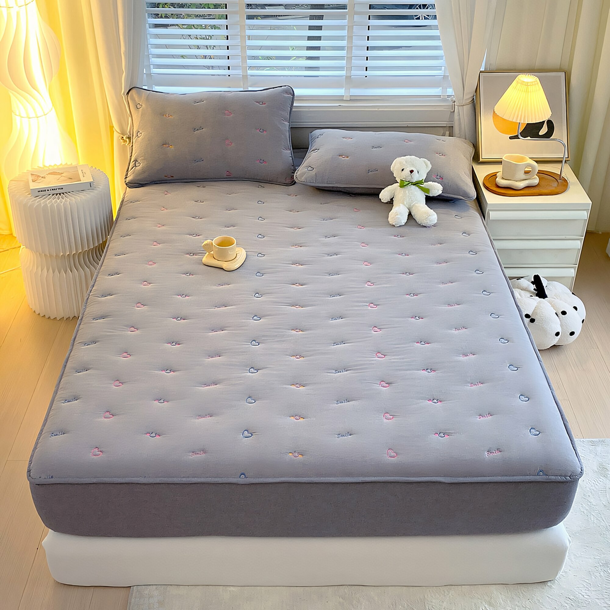 Комплект постельного белья: простыня на резинке и 1 наволочка, 1.5-спальное, 90 х 200 см, 100% хлопок, серый