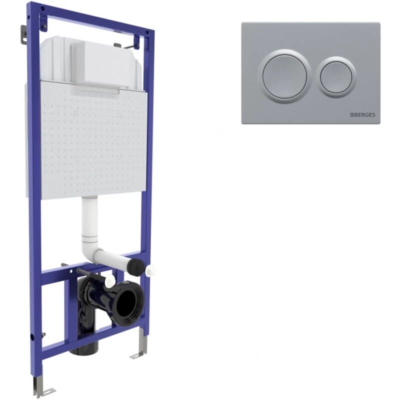 Инсталляция для унитаза Berges Novum O2 040262 с кнопкой смыва, матовый хром