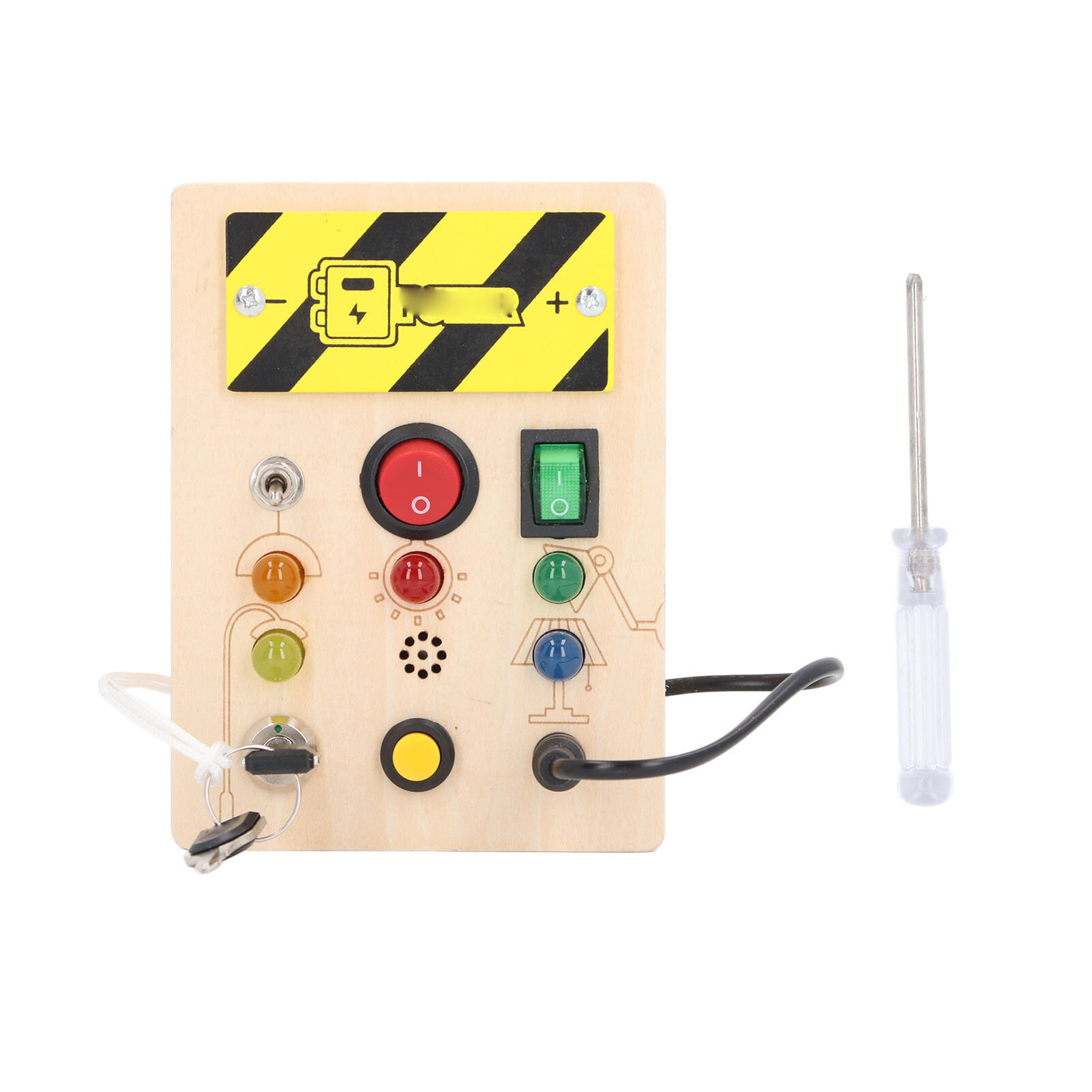 Детская светодиодная деревянная игрушка, образовательная имитация замка с ключом, подключаемый провод, доска для занятий моторными навыками для детей от 36 месяцев и старше, короткий тип, прямоугольная