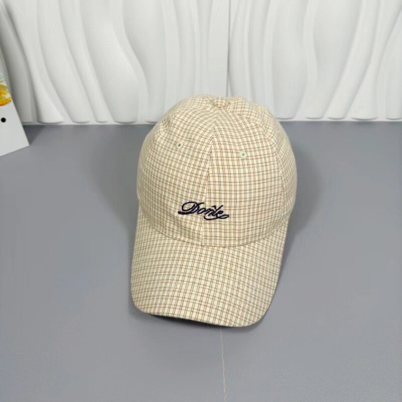 Бейсболка, регулируемая, с вышивкой, в клетку, абрикосовая