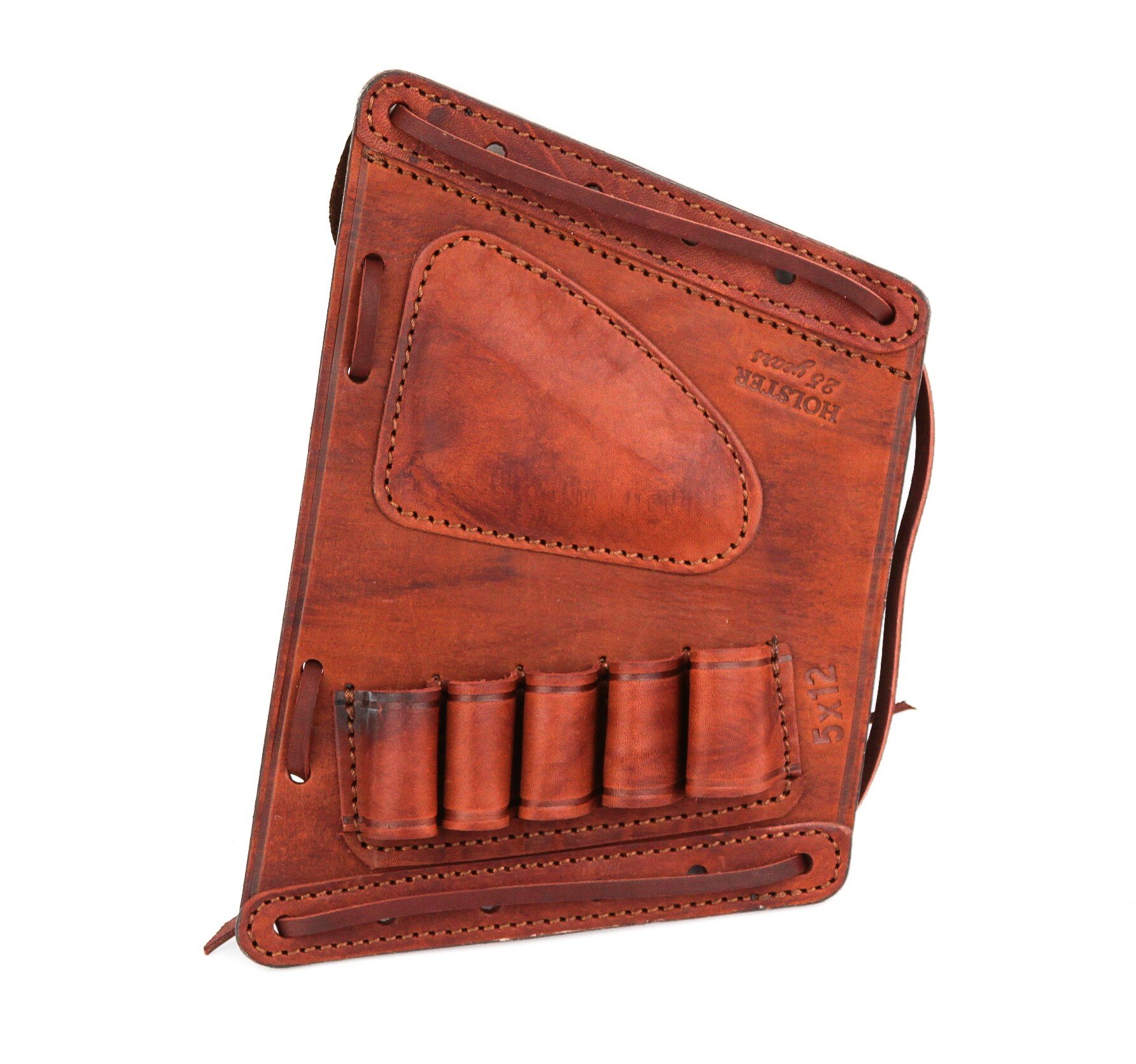 Хольстер патронташ на приклад 12 калибра кожаный, вместимость 5 патронов, 25 лет