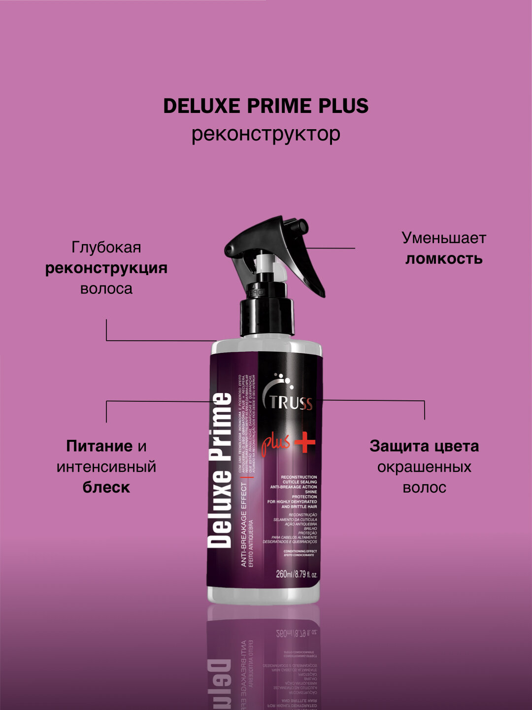 Уход за волосами TRUSS Professional Deluxe Prime Plus+ 260ml, реконструктор, интенсивное питание и восстановление.