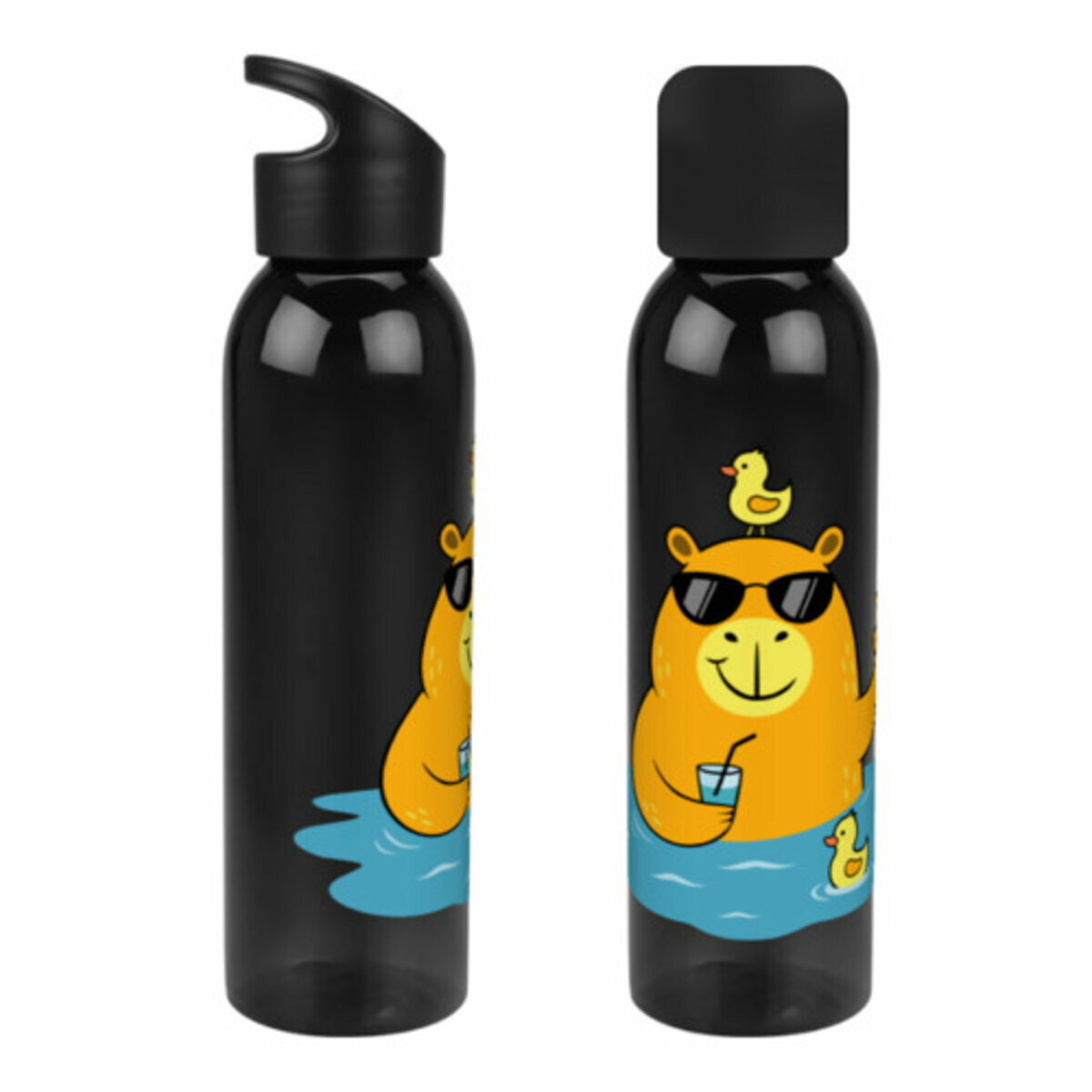 Бутылка для воды «Капибара с уточками» (черный)