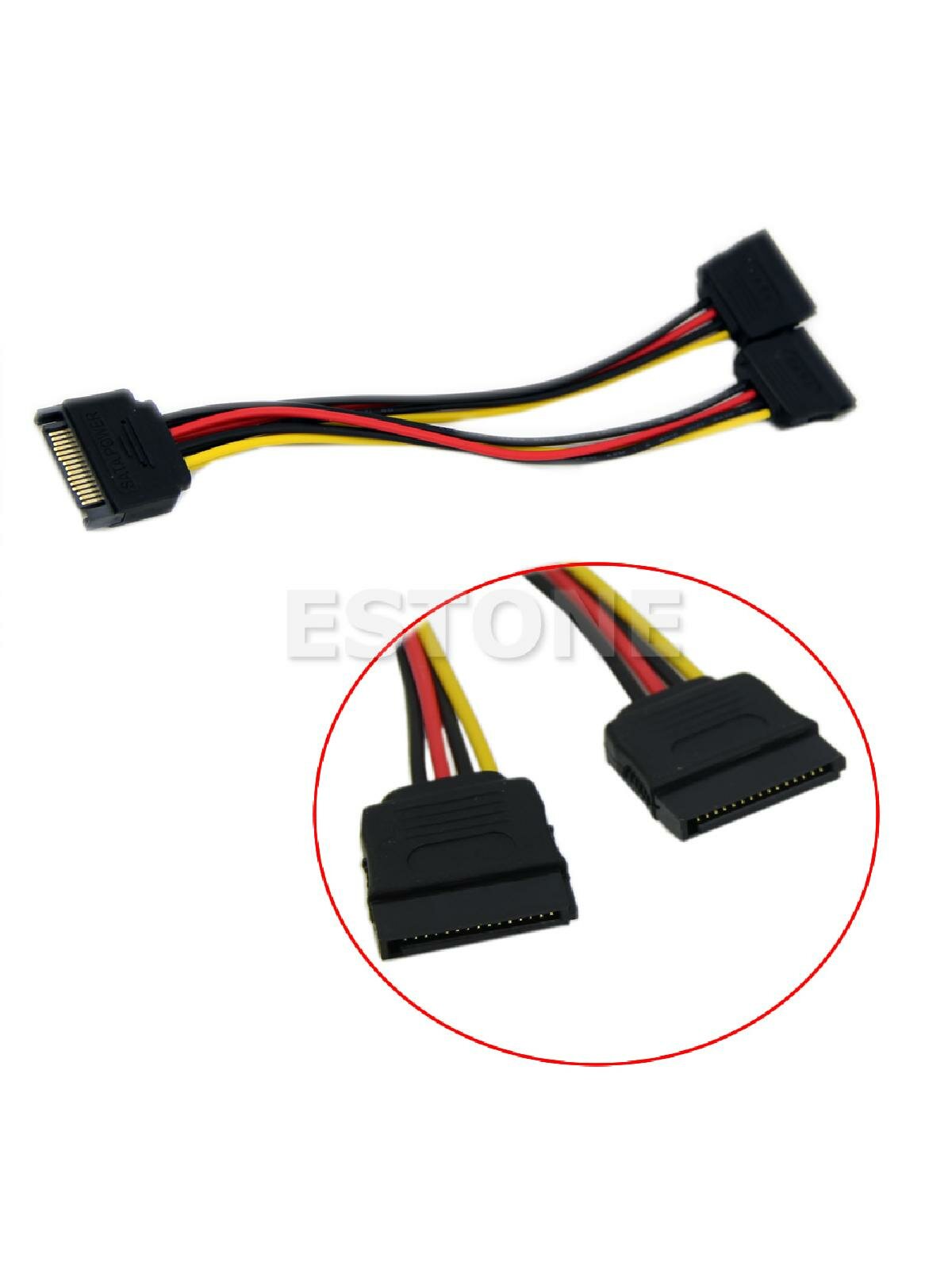 SSD Power Cable HDD Hard Drive Power Cord Wire SATA 15 Pin Male to 2xSATA 15 Pin Female Power Y-Splitter Extension Cable