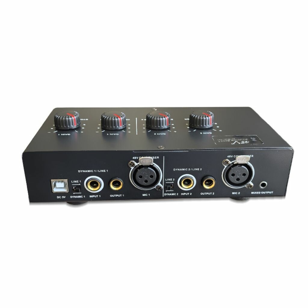 Двойной микрофонный предусилитель для динамических и конденсаторных микрофонов с 50 дБ и питанием