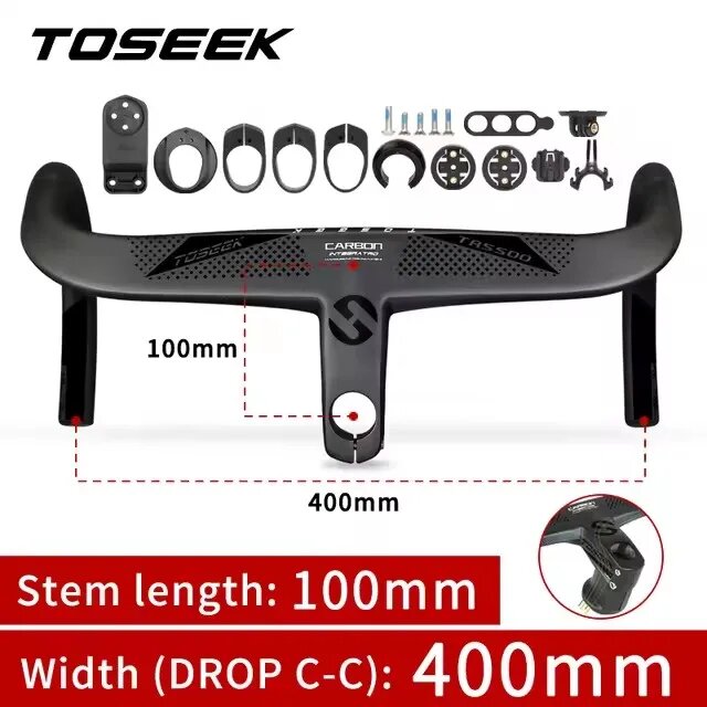 Руль TOSEEK TR5500 T800 из карбона для шоссейных велосипедов Черный, 400-100mm
