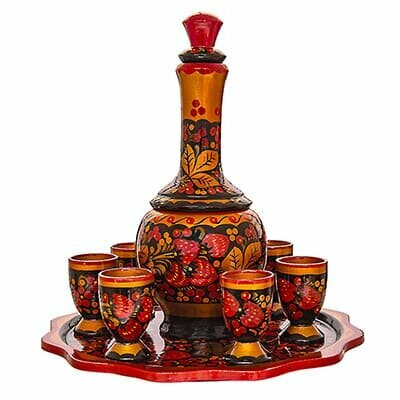 Хохломской расписной набор для ликера стопки и графин 8 предметов