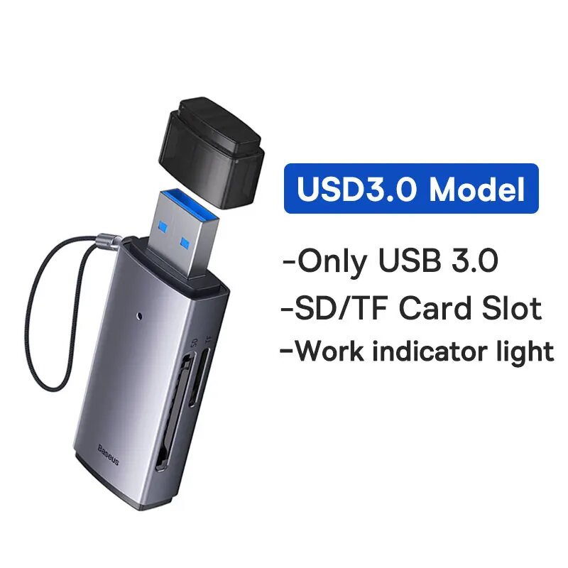 Считыватель карт памяти Baseus USB 3.0, SD/TF, Work indicator