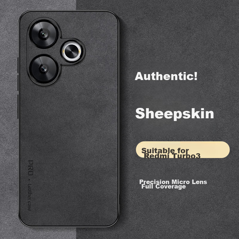 Shangsu, Suitable for Redmi Turbo 3 Phone Case, Xiaomi Redmi Turbo 3 Protective Cover, Full Coverage Soft Shell, Simple Luxury Lambskin Silicone Outer Case, Women's And Men's Leather Case, Black