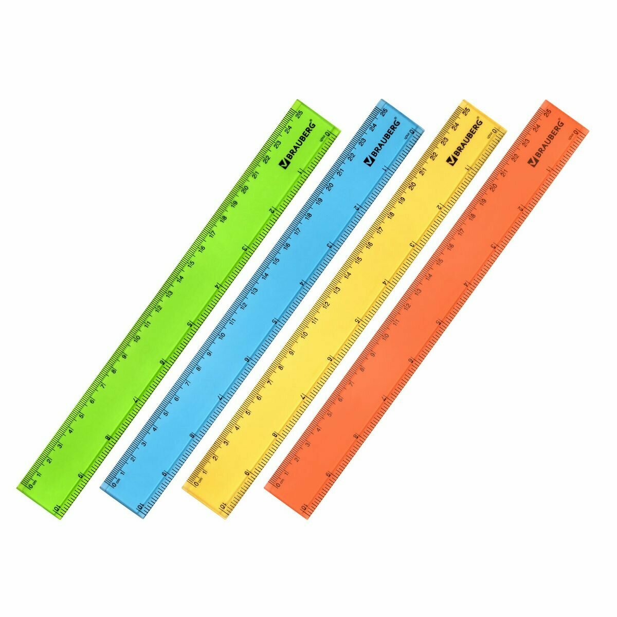 Линейка 25см Brauberg, пластиковая, прозрачная, неоновая (210835)