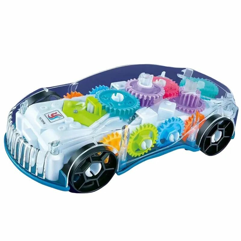 Прозрачная машинка GEAR RACING с шестеренками , световыми и музыкальными эффектами. На батарейках.