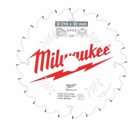 Диск пильный Milwaukee, для торцовочной пилы, по дереву, 216х30х2,4х24 мм