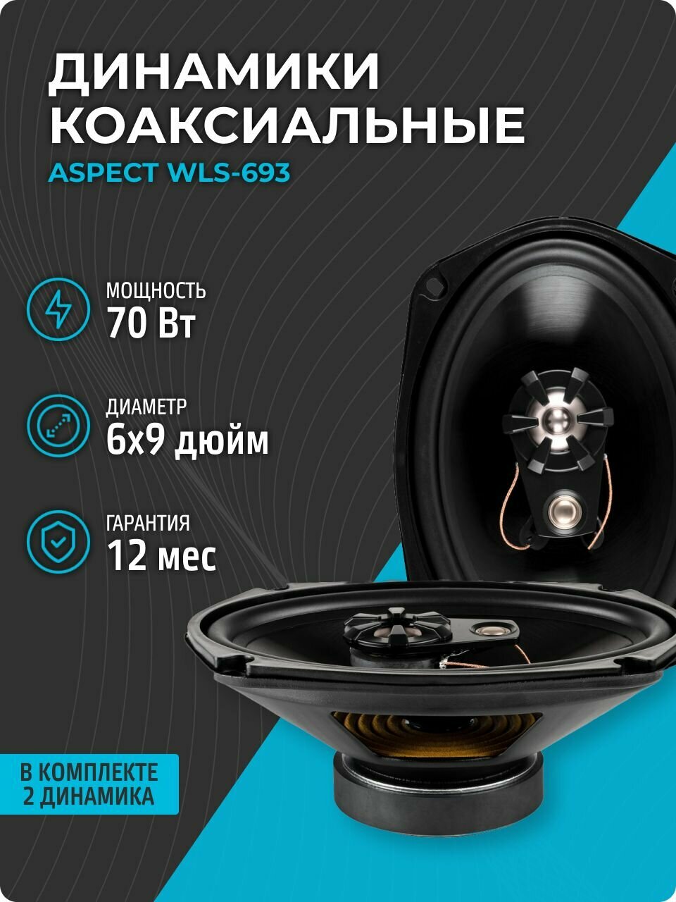 Aspect WLS-693 (2 динамика, 15x23 см, 70 Вт), коаксиальная акустика 15x23 см
