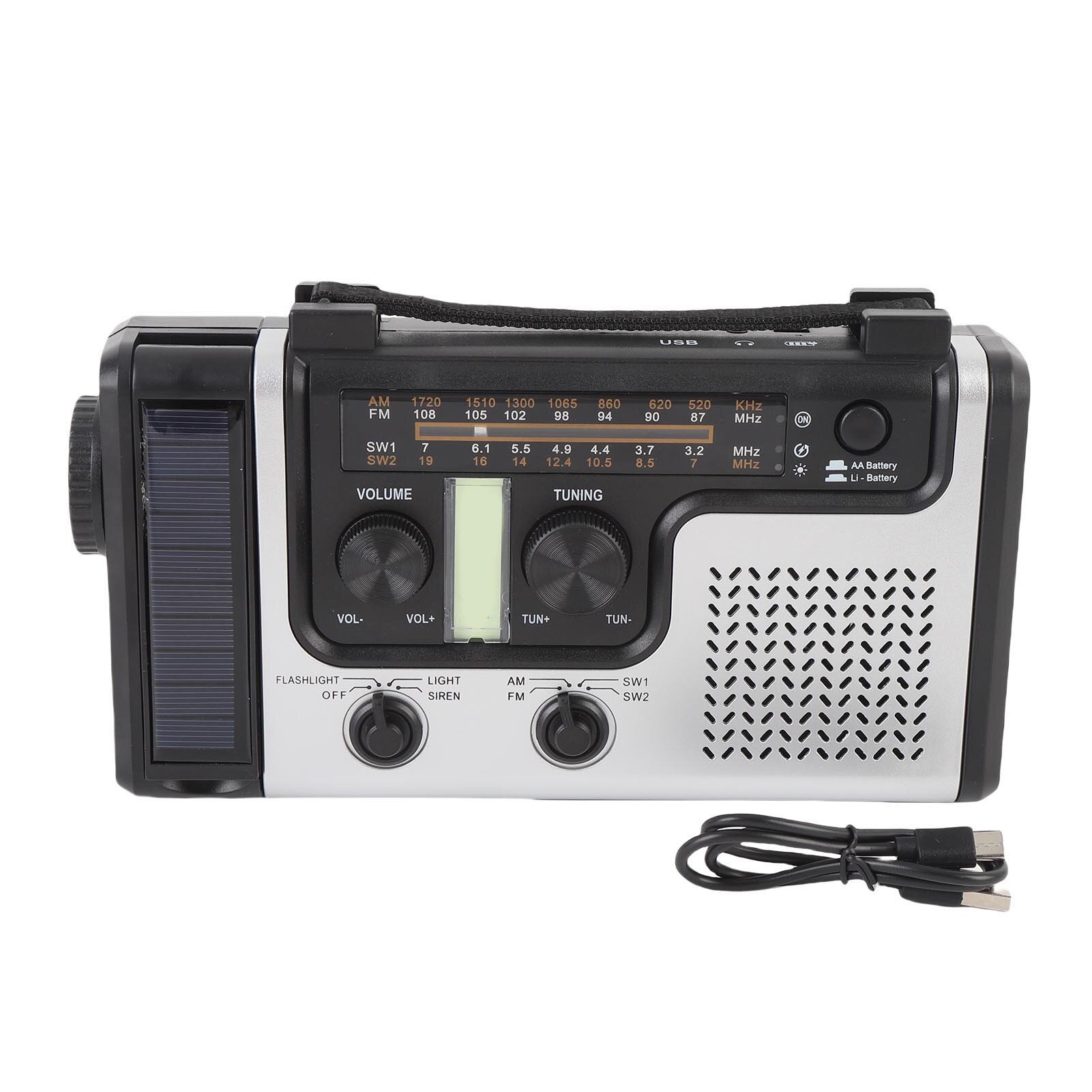 AM FM SW1 SW2 Аварийное Радио SOS Сигнализация Портативная Солнечная Рукоятка с Батареей 1200 мАч для Наружного использования