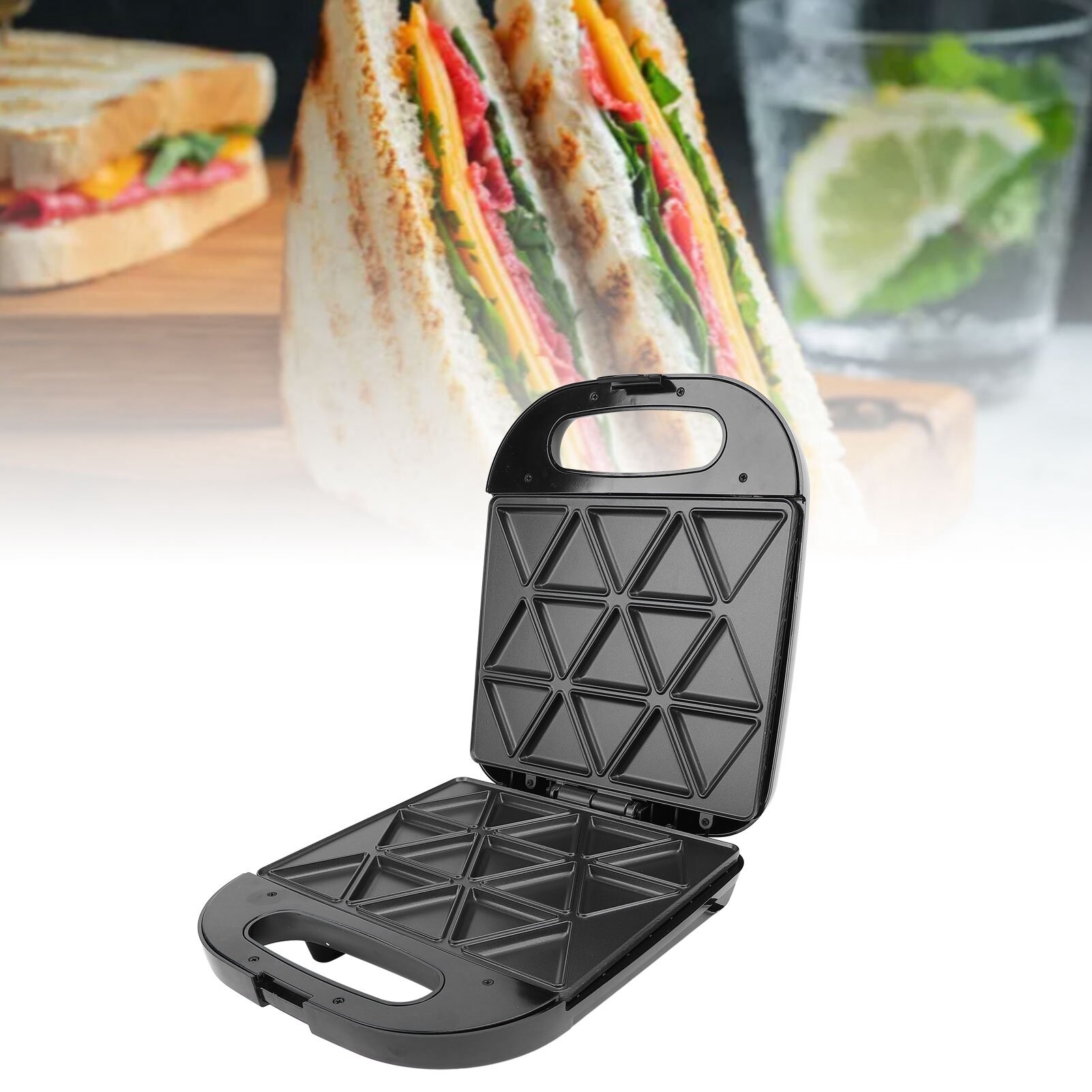 Мини-сэндвичница 1400 Вт, алюминиевая, антипригарная, электрическая, для завтрака, сэндвич-пресс, машина для домашней кухни, тортов, десертов, закусок, вилка 220 В, ЕС