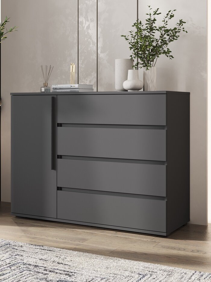 Комод напольный «Норд», 1 дверь, 4 ящика, 1200×450×900 мм, цвет графит/графит
