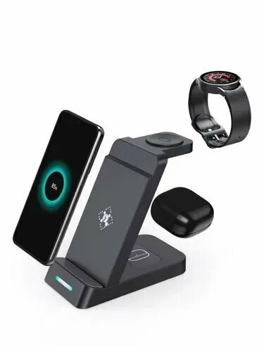 Беспроводное зарядное устройство "Три Яруса", для Samsung, 3в1, быстрая зарядка, чёрный