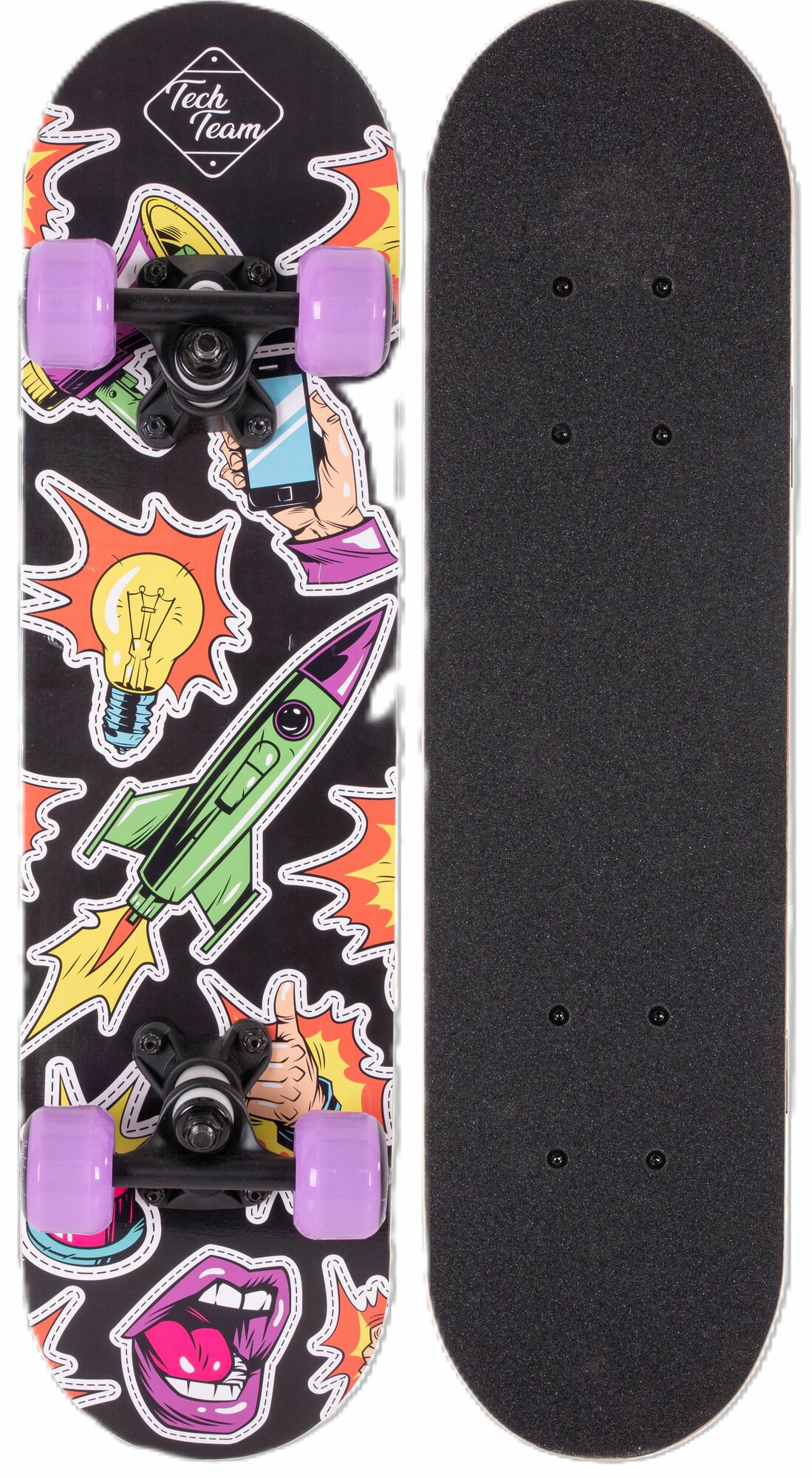 Деревянный детский скейтборд Tech Team PROFI, 60х15 см, rocket