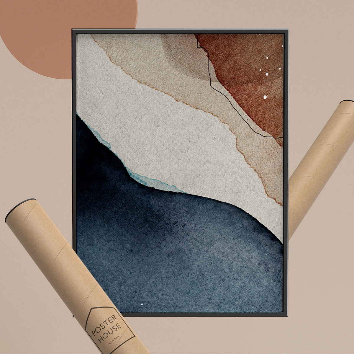 Постер Абстракция минимализм 50х70 см без рамы/ Абстрактный, минималистичный плакат/ Акварель, фигуры/ Эстетичный бежевый плакат, постер для интерьера, декор стен