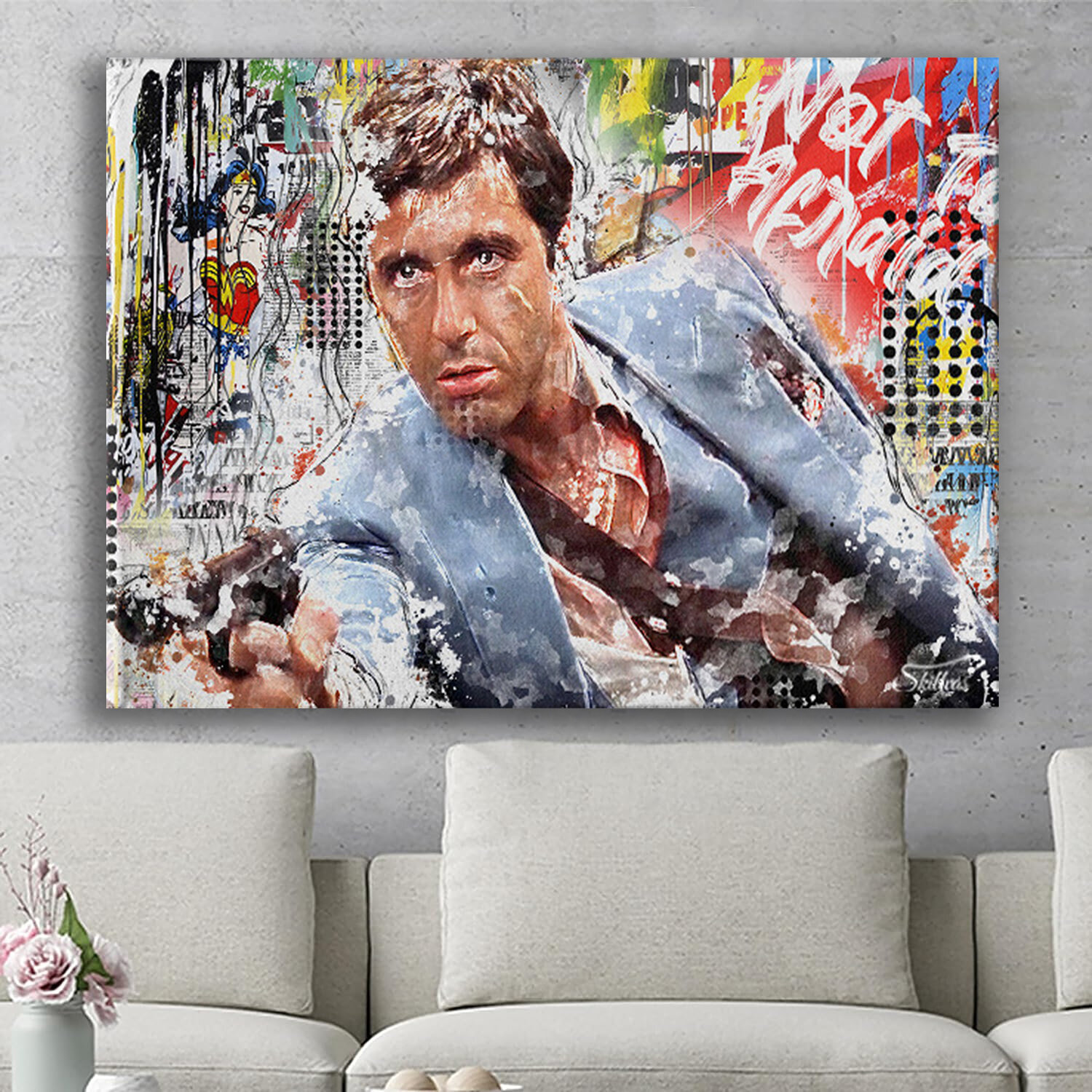 Картина интерьерная на стену - "Тони Монтана, лицо со шрамом, гангстеры, мафия", 50х70 см.