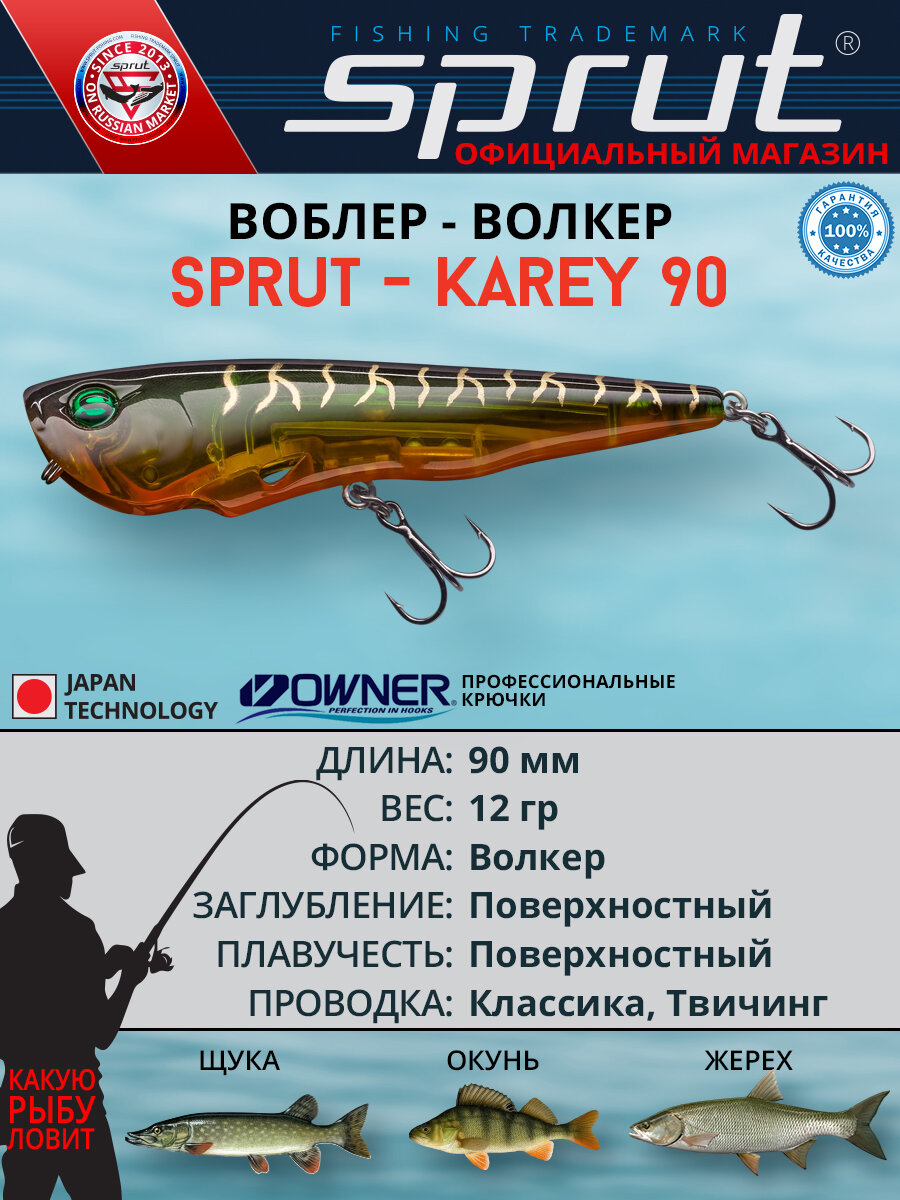 Воблер Sprut Karey Top Water/90mm/12g/Top Water/GGRT1