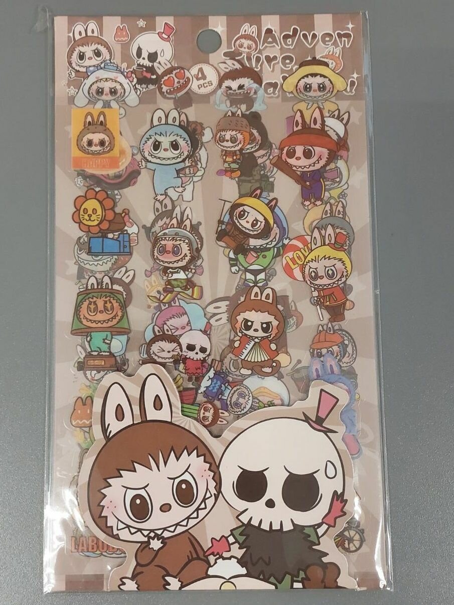 Детские водонепроницаемые наклейки c Лабубу, прозрачные стикеры, (Коричневый и с черепом Лабубу)