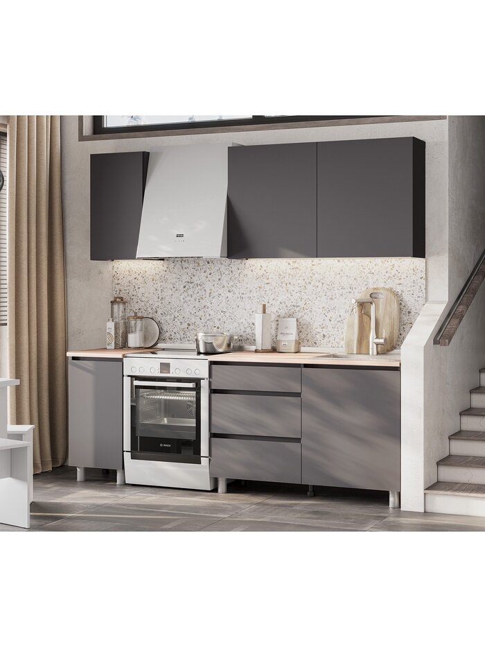 Кухня прямая «Денвер», 1600×600×2140 мм, цвет графит