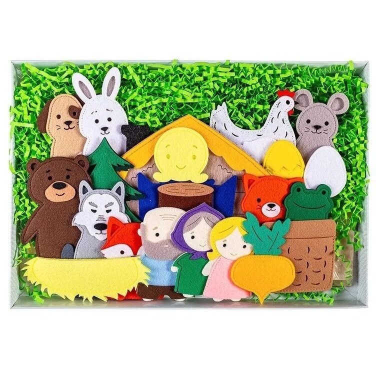 Пальчиковый театр WoodLand Toys Сказки, 5 в 1, 16 фигурок, сцена, из фетра, в коробке, от 3 лет