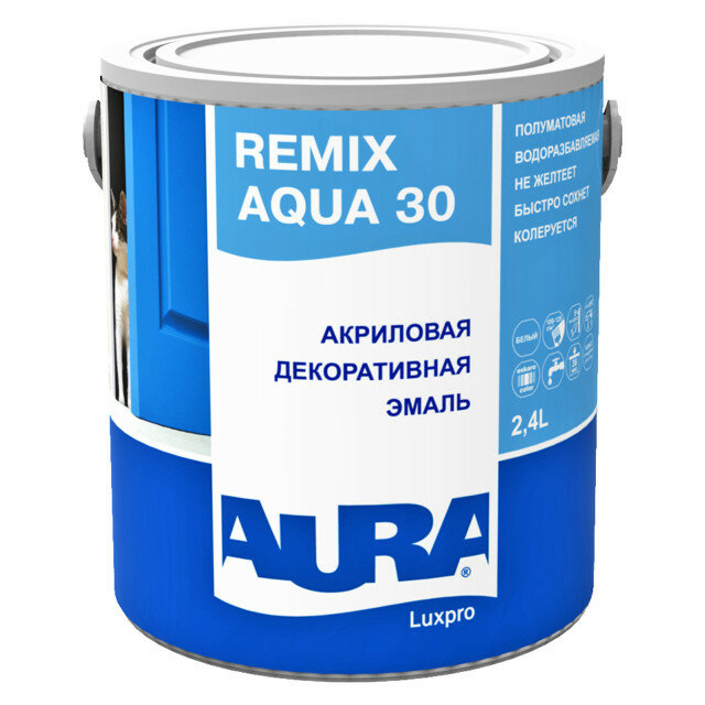 Эмаль акриловая AURA LUXPRO REMIX AQUA 30 2,4л, арт.4607003915797