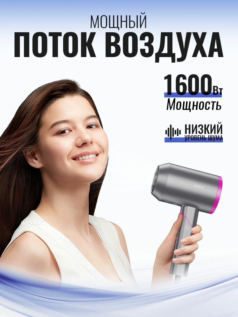 Фен HOCO HP13 Plus Hair Dryer, серый-розовый