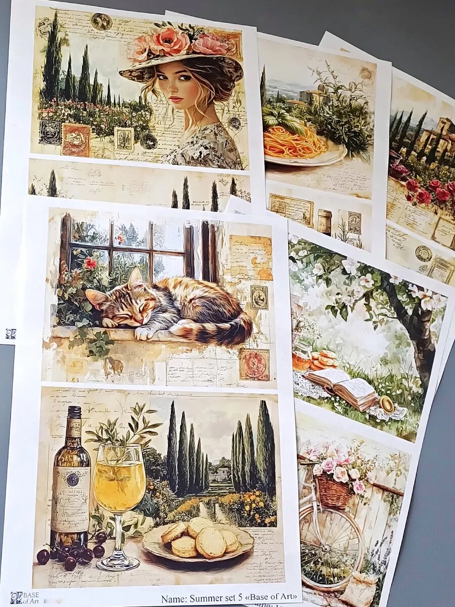 Бумага для декупажа 5 декупажных карт Summer, set1