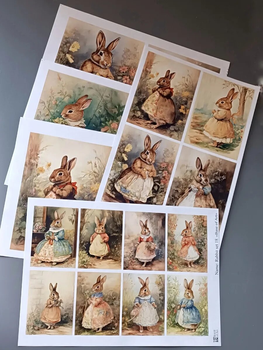 Бумага для декупажа 5 декупажных карт Rabbit Set2