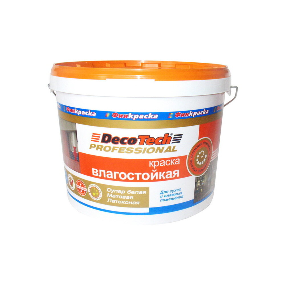 Краска DecoTech водоэмульсионная влагостойкая база WA 9 л для кухонь ванных и коридоров