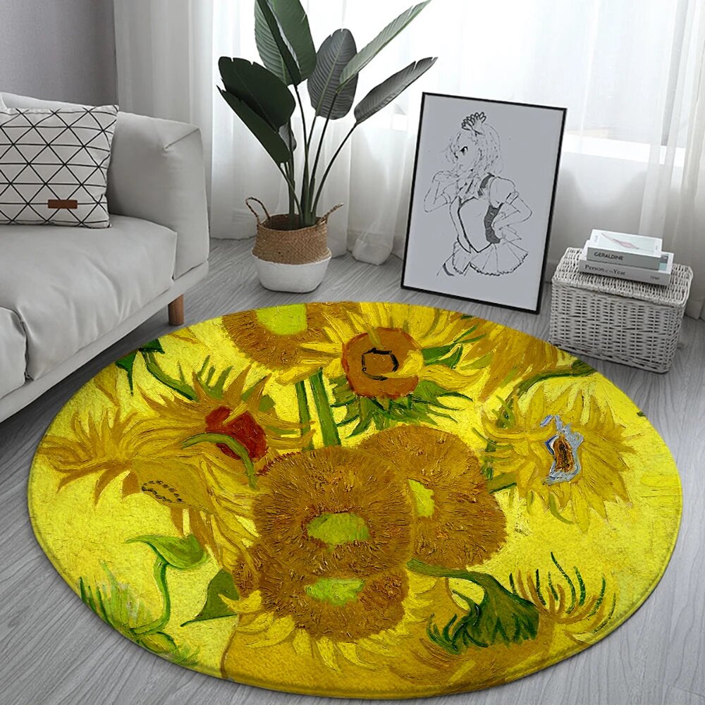 Пейзаж с лотосами ковер с рисунком, круглый диван Ван Гога, домашняя гостиная, спальня, ванная комната, напольный коврик с рисунком, украшение, 120, Желтый